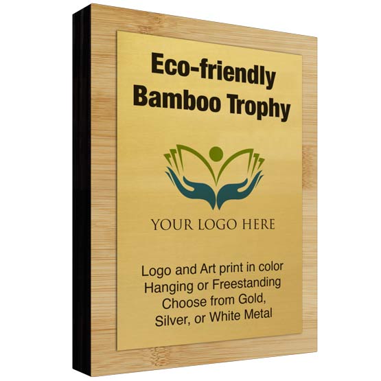 Bamboo Custom Trophy With Aluminum Plate | PlaqueMaker