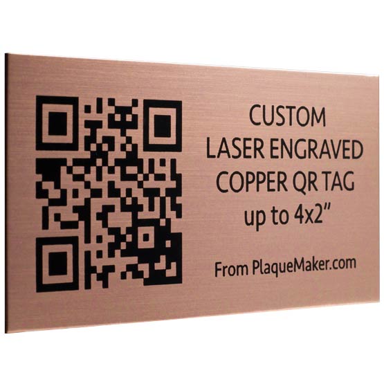 Custom QR Tags - Engraved Copper Metal QR Tags | PlaqueMaker.com